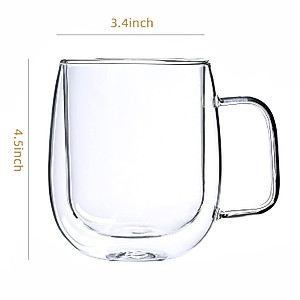 Hovico Insulated Coffee Mugs, Glass Coffee Mugs Set of 4, Clear Coffee Mug 12 Oz, Double Wall Glass Coffee Cups for Latte, Cappuccino, Americano, Tea and Beverage