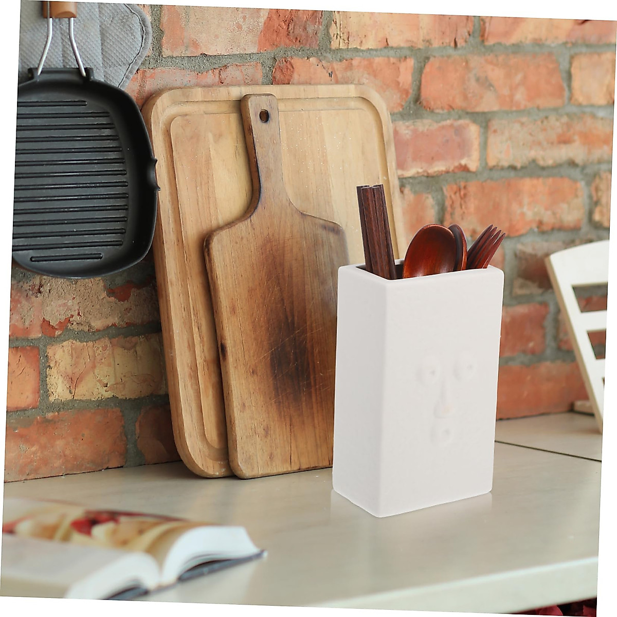 BESPORTBLE Kitchen Utensil Holder Human Face Shape Ceramic Kitchen Utensil Storage Organizer Caddy Kitchen Tool Holder for Forks Spoons Tableware