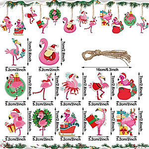 Chunful 24 Pink Flamingo Christmas Ornaments with Santa Hat - Decorative Hanging Ornaments for Xmas Tree & Party