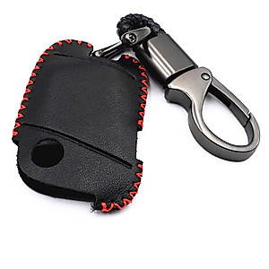 MJKEYAuto Black Leather 4 Buttons Smart Remote Key Fob Cover Chain Case for Volkswagen Tiguan Atlas Jetta Passat Golf Alltrack 2018 2019 2020 2021 2022