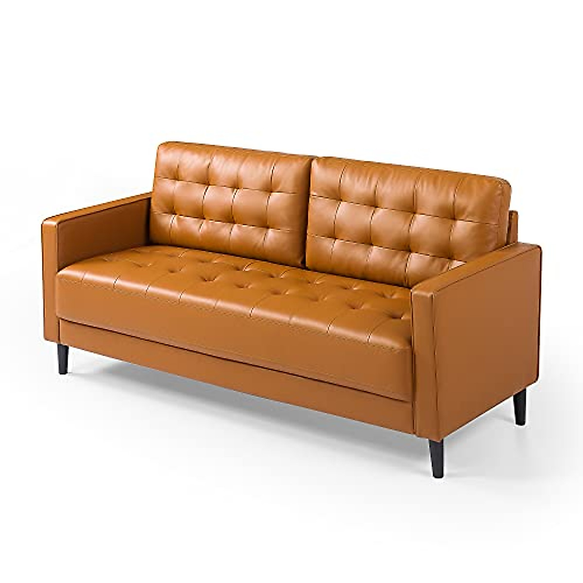 ZINUS Benton Faux Leather Sofa Couch, Easy, Tool-Free Assembly, Cognac