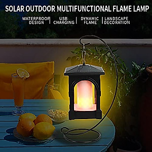 ARGCVU 99LEDs Solar Flame Lights with Lighting Controller,Outdoor Waterproof Solar Lantern with The Alternate USB Charging for Garden,Yard,Patio,Balcony(2PACK)