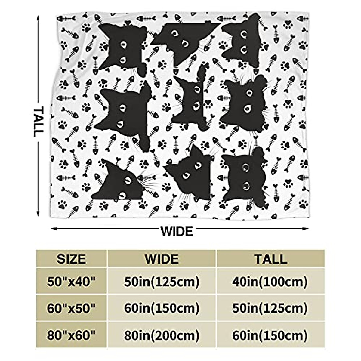 Cute Black Cat Throw Blanket Soft Lightweight Warm Flannel Comfort Gift Throws Bedding for Home Bed Sofa Couch Travel