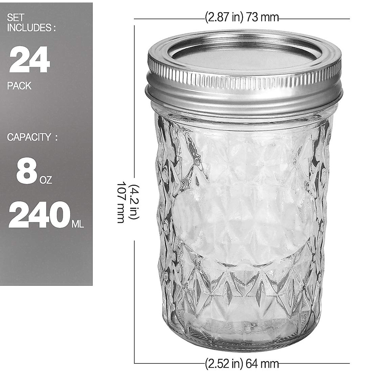 VERONES Mason Jars 8OZ, 8 OZ Canning Jars Jelly Jars With Regular Lids and Bands, Ideal for Jam, Honey, Wedding Favors, Shower Favors, 24 PACK