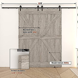 Dondelight 12FT Sliding Barn Door Hardware Track Kit for Double Door, Heavy Duty Modular Sliding Door Track Hardware Set for Interior & Exterior Door