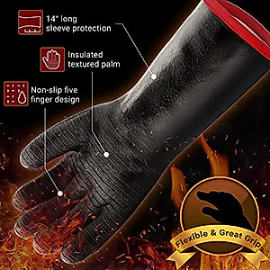 BBQ Gloves, Heat Resistant Ov Grill Gloves Heat Proof/Fireproof/Waterproof/Oil Resistant Gloves for Smoker/Grilling/Cooking/Baking/Frying
