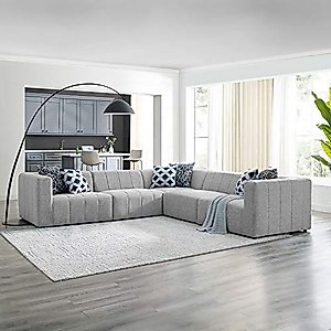 Modway Bartlett Channel Tufted Upholstered Sectional Sofa, 5-Piece L-Shape, Light Gray