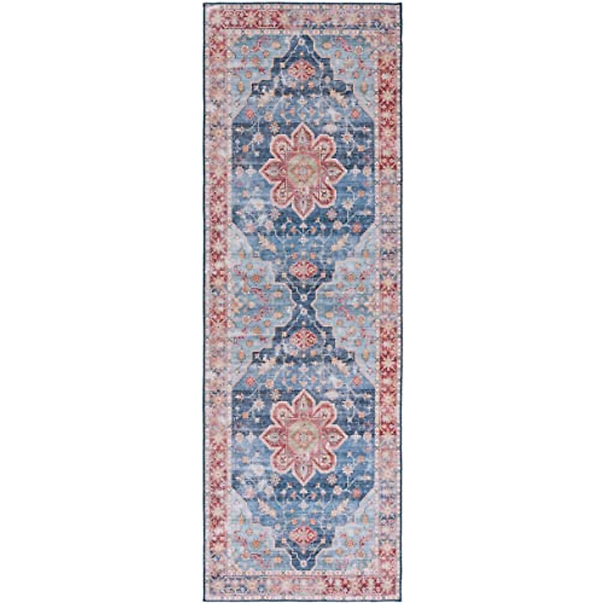 SAFAVIEH Tucson Collection Runner Rug - 2'6" x 8', Blue & Rust, Persian Medallion Design, Non-Shedding Machine Washable & Slip Resistant Ideal for High Traffic Areas in Living Room, Bedroom (TSN110M)