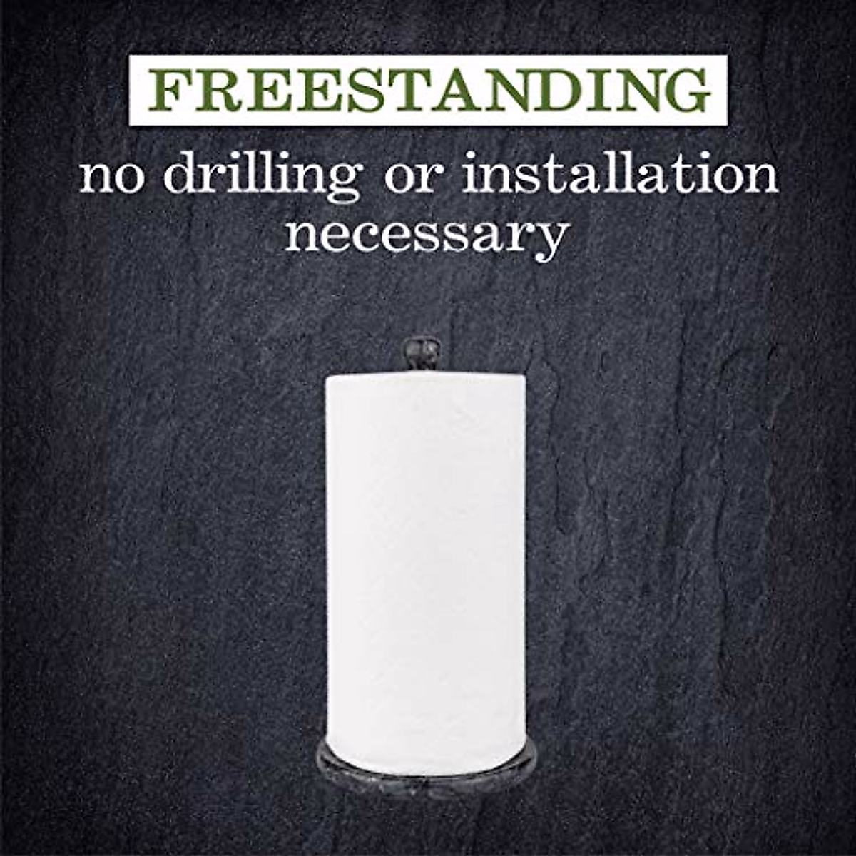 Homeries Marble Paper Towel Holder – Deluxe Upright Towel Dispenser for Kitchen Countertop, Cabinet & Bathrooms – Non Steel & Non Plastic Design – Heavy Duty, Solid Standup Paper Towel Holders