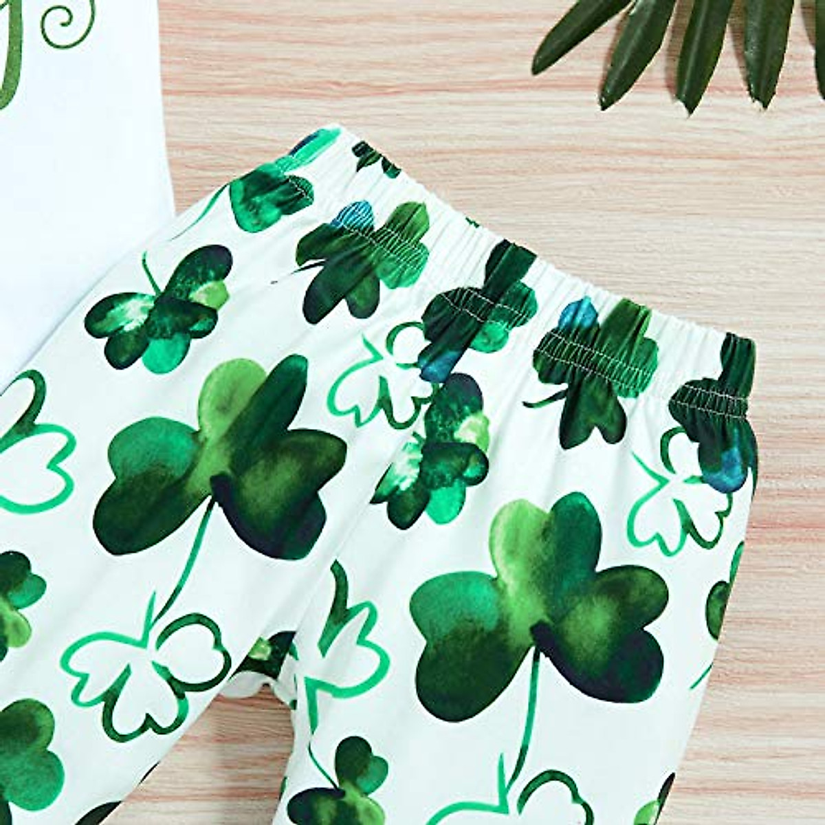 Baby girl 1st St. Patricks Day Outfits Lucky Charm Romper+Clover Pants+Headband 3Pcs Outfits Set (White, 3-6 Months)