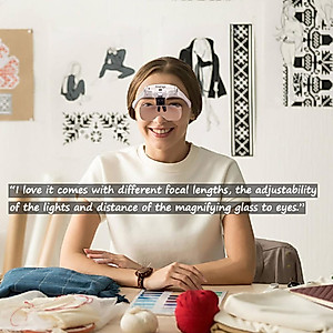 TMANGO Head Mount Magnifier with Lights, Magnifying Headset Glasses for Close Up Work, Watch, Cross-Stitch, Jewelry, Embroidery, Arts & Crafts or Reading Aid with Headband