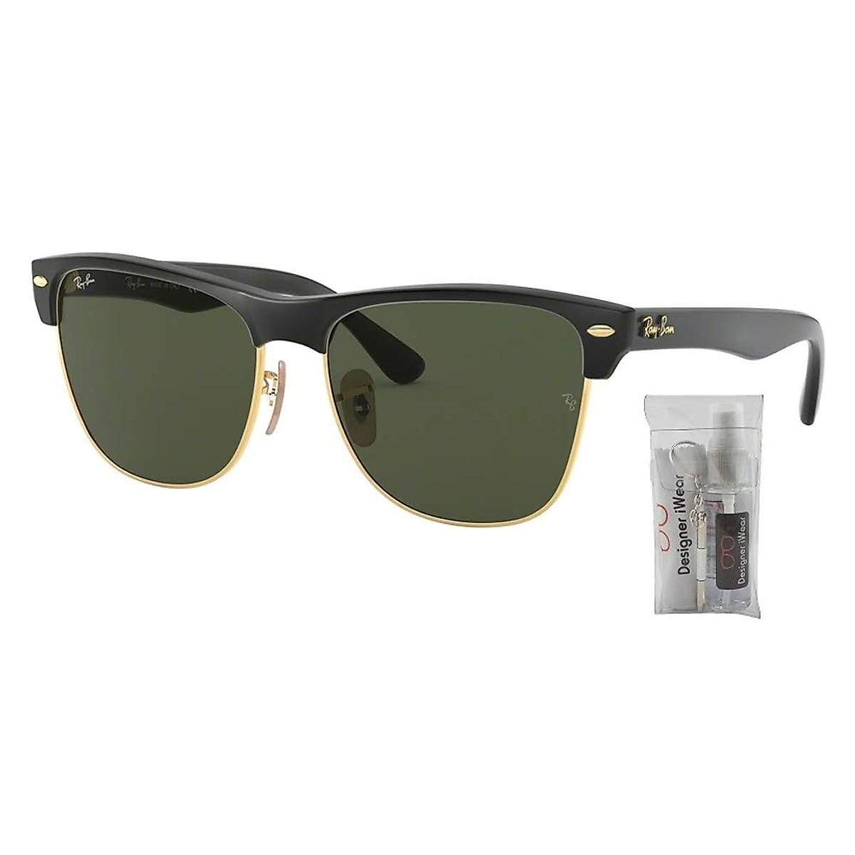 Ray-Ban RB4175 CLUBMASTER OVERSIZED 877 57M Demishiny Black/Arista/Crystal Green Square Sunglasses For Men For Women (OVERSIZED)+ BUNDLE with Designer iWear Eyewear Kit