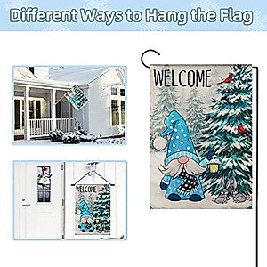 Yicostar Winter Garden Flag Welcome Winter Flag Gnomes Snowy Forest Red Cardinal Birds Double Sided 12x18 Inch Christmas Holiday Yard Flag Outdoor Decorations