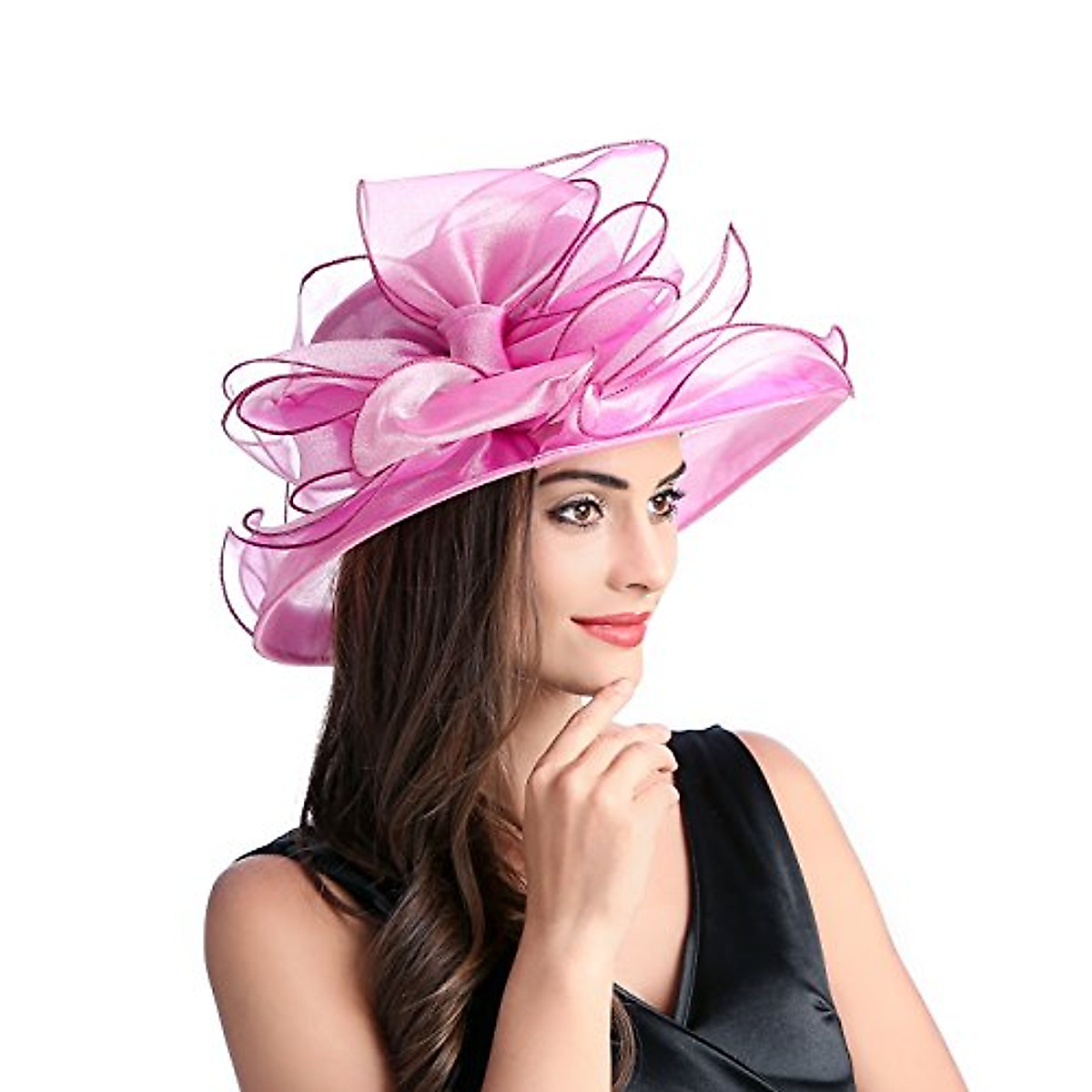 DANTIYA Women's Kentucky Derby Sun Hat Church Cocktail Party Wedding Dress Organza Hat (Rose)