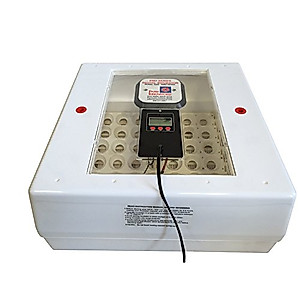 Farm Innovators 4250 Incubator, Circulated Air, Digital LCD Display with Automatic Egg Turner for Improved Hatching, Up to 41 Eggs, Includes Egg Candler and Protective Plastic Shell, Heated Air, White