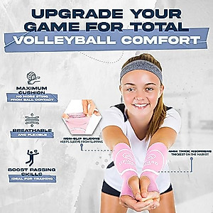 Upward Fitness-Volleyball Padded Passing Sleeves, Arm and Wrist Protection With Thumbhole, Carrying Bag and Headband Included, for Girls and Boys (XS/S, Pink)