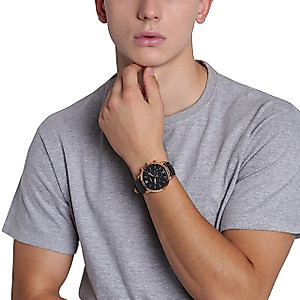 Fossil Men's Neutra Quartz Stainless Steel and Leather Chronograph Watch, Color: Rose Gold, Black (Model: FS5381)