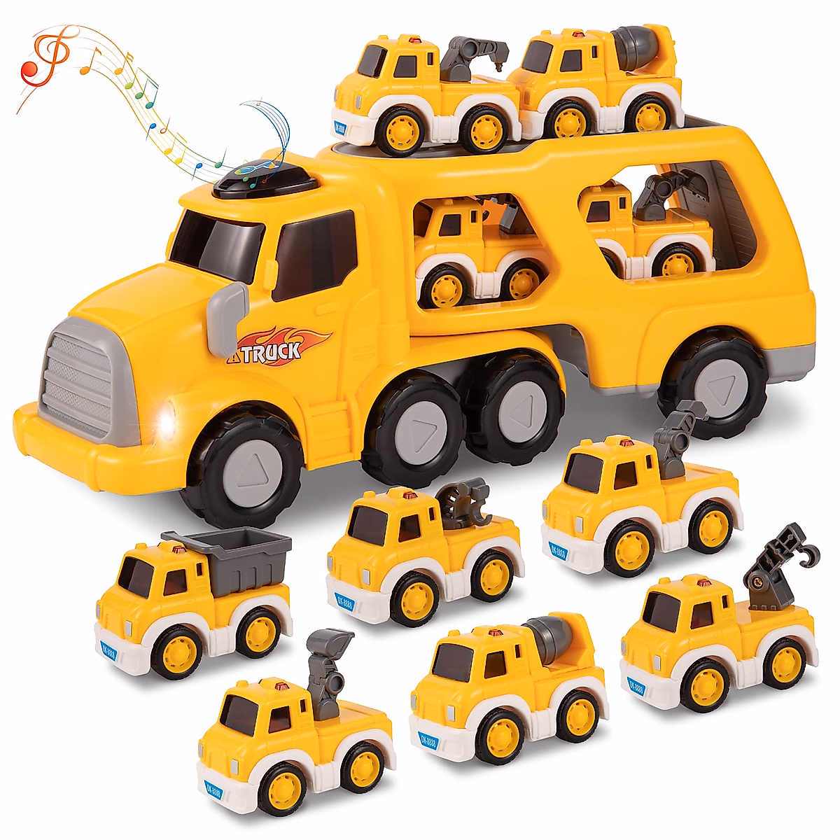 Construction Truck Toys for 3 4 5 6 7 Year Old Boys - 7 in 1 - Friction Power Vehicles Transport Carrier Toy Kids Toys Truck for Toddler Christmas Birthday Toddler Kids Boys Girls Baby Gifts.