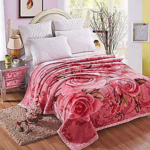 LGYKUMEG Warm Winter Fleece Plush Throw Blanket 59 × 79 inches, Silky Soft and Warm, 2 Ply Reversible Raschel Pink Rose Throw,150×200cm2kg.