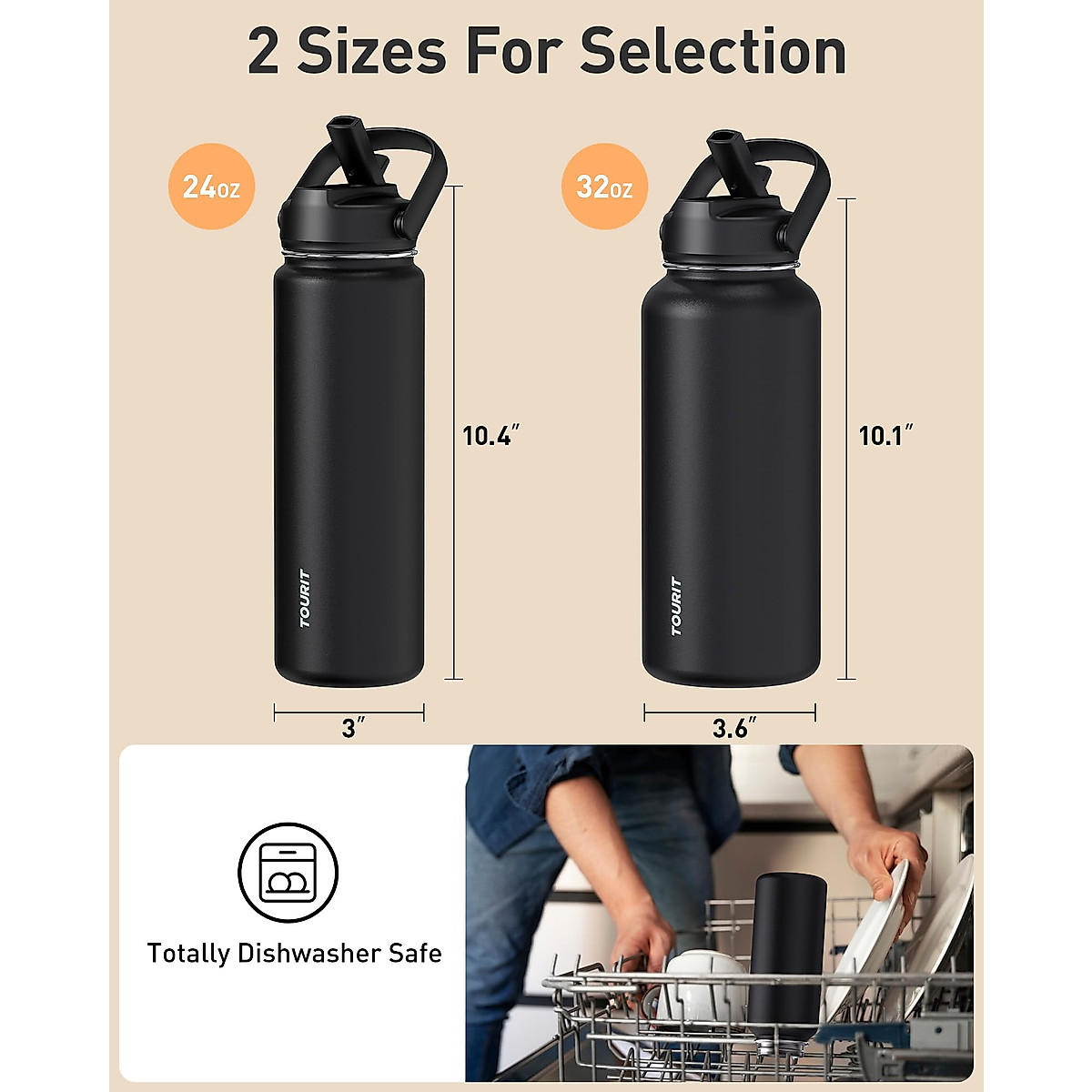 TOURIT 32 oz Insulated Water Bottle, Stainless Steel Water Bottles With Straw, Double Wall Vacuum Metal Thermos for Cold and Hot Drinks, Leak Proof BPA Free Water Flask for Sports and Travel, Pink