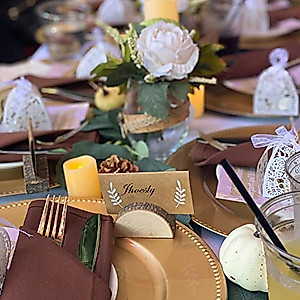 30 Pcs Rustic Wood Wedding Place Card Holders with 32 Pcs Kraft Tented Cards Half-Round Table Numbers Holder Stand Wooden Memo Holder Card Photo Picture Note Clip Holders Escort Card Holder