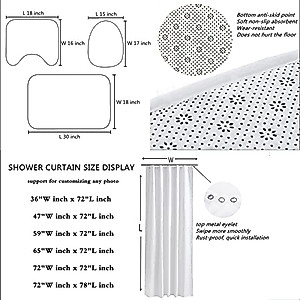 Tulip Shower Curtain Sets, Many Yellow Flowers Bath Curtains Polyester Fabric with Non-Slip Rugs, Toilet Lid Cover and U-Shape Mat for Bathroom Set 4 Pcs w/12 Hooks, 65"x72"