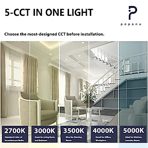 POPANU Canless Recessed Gimbal Downlight Rotatable-Spotlight 5 CCT 3 Inch Eyeball Ceilling Potlight, Dimmable Recessed Lights Fixture with Junction Box, 8W CCT Adjustable, Black Round Trim, 6 Pack