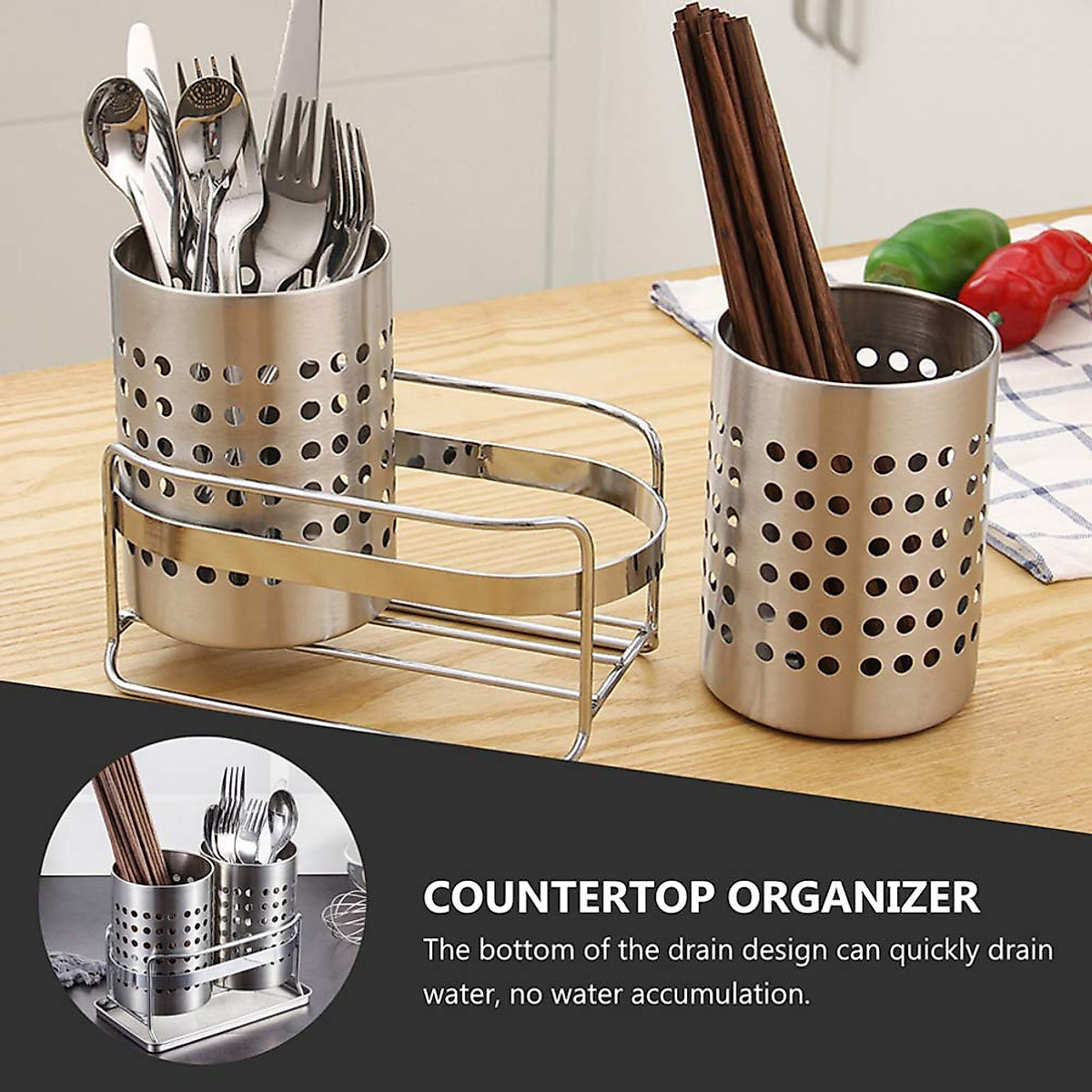 Cabilock Stainless Steel Utensil Caddy Cutlery Storage Holder Countertop Silverware Holder Cooking Utensil Organizers for Home Restaurant Kitchen
