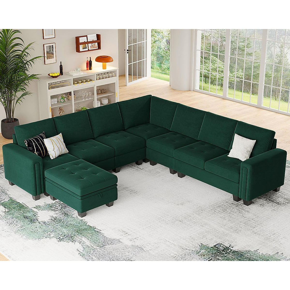 Belffin Convertible Velvet Modular Sectional Sofa Couch with Reversible Chaise L Shaped Sectional Couch with Storage Ottoman Living Room furniture Sofa Set Green