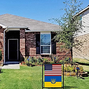 WENWELL American Ukraine US Friendship Garden Flag Double Sided,Burlap Ukrainian Trident Flags 12 x 18 inch Outdoor,Support Ukranian House flag Small,USA Ukrain yard Banner Decorations