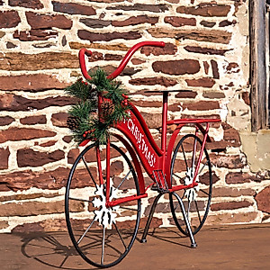 Red Merry Christmas Bicycle Decoration with a Wreath (Large (36" Long))