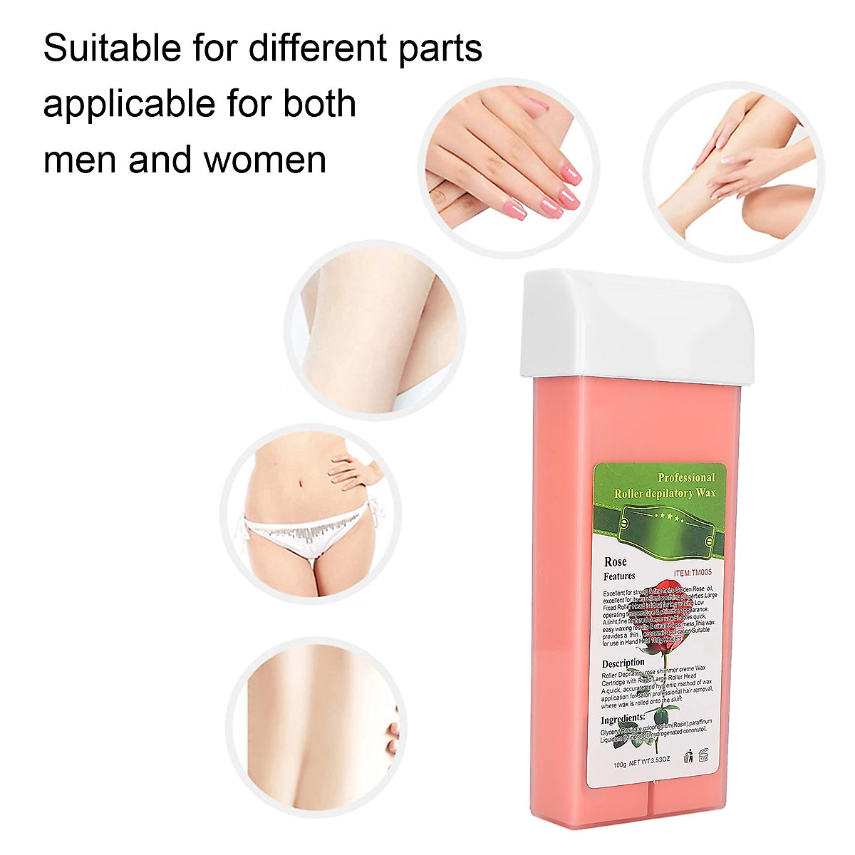 Roll-On Wax Cartridge for Hair Removal 100g Roller Depilatory Wax for Body Legs Arms Armpit Bikini Hair Removal Professional or Home Uses(Rose)