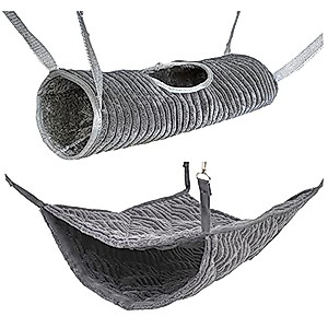 Alfie Pet - Eileen 2-Piece Set Hammock and Tunnel for Mouse, Chinchilla, Rat, Gerbil and Dwarf Hamster - Color: Grey