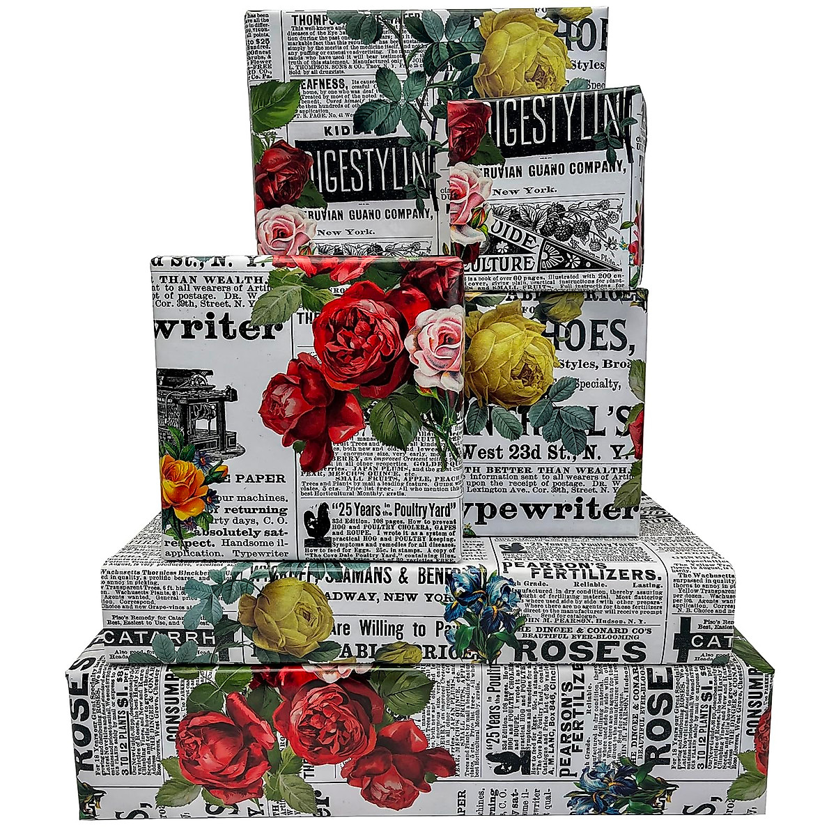 Dtiafu Vintage Newspaper Wrapping Paper Retro Floral Gift Wrap Paper - Rustic Wrapping Paper for Christmas Wedding Holiday - 20 x 28 Inch Per Sheet （6 Sheet）