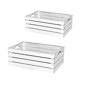 Owlgift Vintage Whitewash Wooden Nesting Storage & Accent Crates Set of 2