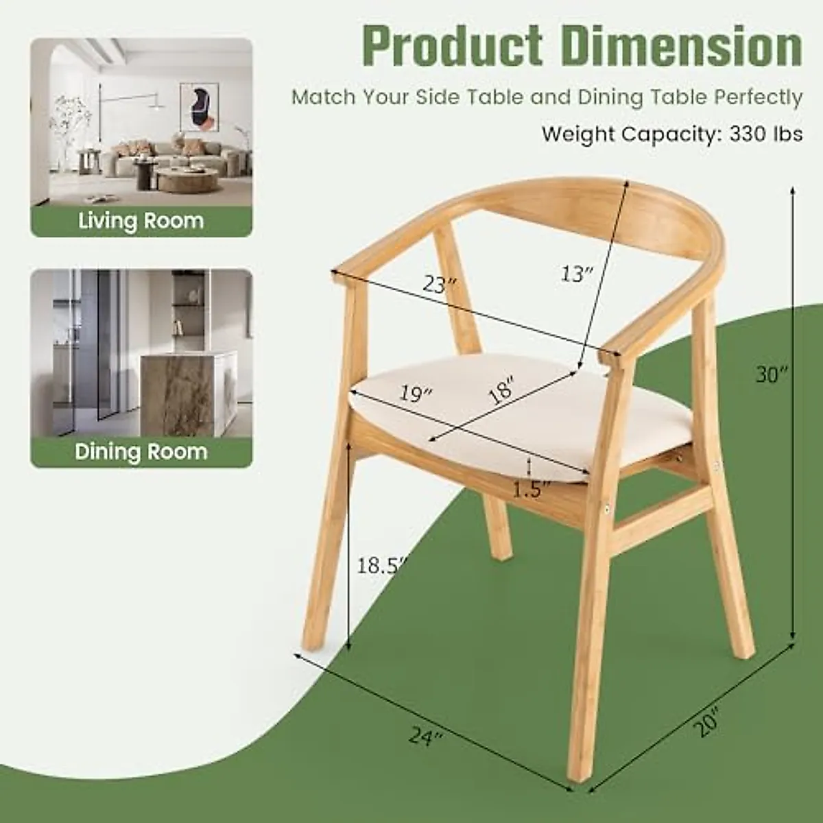 Giantex Bamboo Accent Chair - Wood Natural Boho Accent Dining Chairs with Armrest and Curved Backrest, Accent Arm Chair for Living Room, Dining Room, Small Space