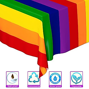 DYLIVeS 4 Pack Rainbow Tablecloth, Carnival Pride Tablecloth Disposable Plastic Rectangle Rainbow Tablecover for Holiday Pride Party Anniversary Birthday Party Decoration Supplies, 54 x 108 Inch