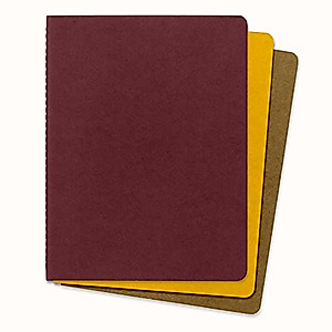 Moleskine Cahier Journal, Soft Cover, XL (7.5" x 9.5") Ruled/Lined, Cranberry Red, Mustard Yellow, Kraft Brown, 120 Pages (Set of 3)