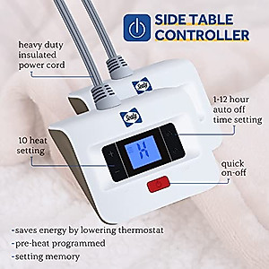 SEALY Electric Blanket Queen Size, Flannel & Sherpa Heated Blanket with 10 Heat Setting & 1-12 Hour Auto Shut Off, Fast Heating Blanket, Machine Washable, Beige, 84 x 90 Inch