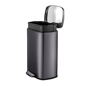QUALIAZERO 50L/13Gal Heavy Duty Hands-Free Black Stainless Steel Commercial/Kitchen Step Trash Can, Fingerprint-Resistant Soft Close Lid Trashcan, Rectangle Shape (50L Rectangle BSS)