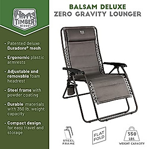 Timber Ridge Balsam Deluxe Zero Gravity Lounger Oversize Outdoor Recliner Chair, Grey