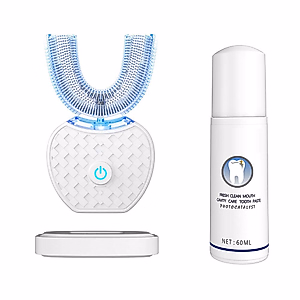 Electric Ultrasonic Toothbrush,360 Automatic Toothbrush,360 Sonic Electric Toothbrush,U Shape Automatic Toothbrush Home Travle use (White) (White)