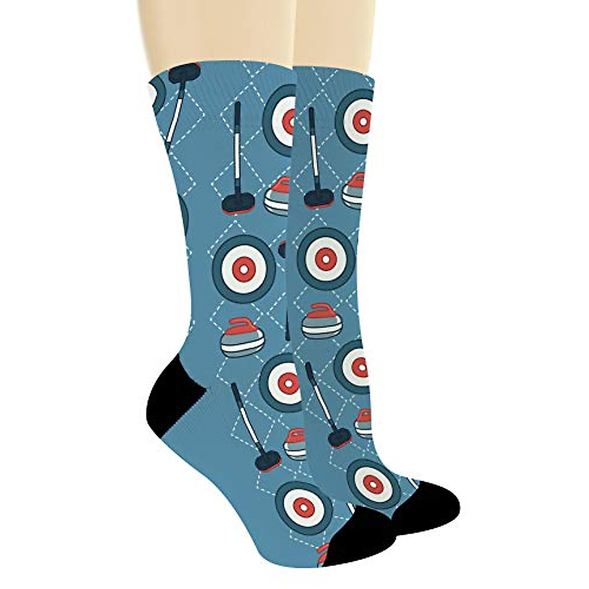 ThisWear Curling Sport Gifts Ice Curling Set of Socks Unisex Winter Olympics Socks 2-Pairs Novelty Crew Socks