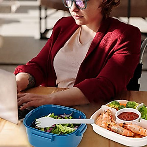 Freshmage Salad Container for Lunch with Ice Pack, Leakproof BPA-Free 52-oz Lunch Container with 4 Compartments, Salad Lunch Container for Men, Women (Blue+Ice Pack)