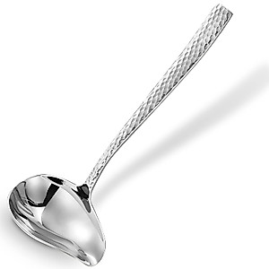 KEAWELL Louis Hammered 18/10 Stainless Steel Sauce Ladle With Pouring Spout, Great small sauce spoon for gravies and dressings, 7.4 Inch, Dishwasher Safe (2)