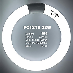 Celiwace FC8T9 22W and FC12T9 32W Set, 8 inch T9 22 Watts Circular Light Bulbs, 12 inch 32 Watts Circline Fluorescent Bulb CRI 80, Daylight 6500K, 3350 Lumen G10q