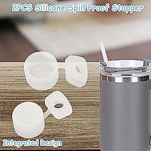 2Pcs Silicone Spill Stopper Set for Stanley, Reusable Leak Stopper Spill Proof Stopper Cup Straw Topper, 2 In 1 Leakproof Straw Topper Cup Straw Cover for Stanley Tumblers Cup Accessories (Clear)