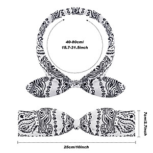 2 Pieces Bandana Headband for Women, Knot Retro Print Headbands Paisley Print Headband Headwrap Adjustable Headwrap(White, Black)