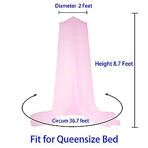 BCBYou Bed Canopy Mosquito Net with Fluorescent Stars Glow in Dark for Baby, Kids, and Adults, for Cover The Baby Crib, Kid Bed, Girls Bed Or Full Size Bed (Pink)