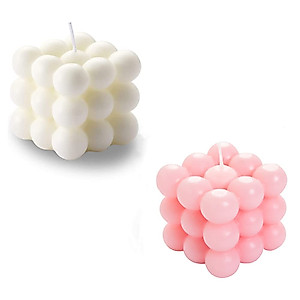 Pack of 2 Bubble Candles - Smokeless Cubed Soy Scented Candles, Aesthetic Home Decor Candles, Home Use and Gifting (White + Pink)